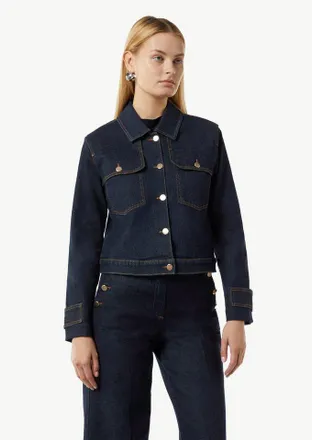 Comma Jeansjacke Raw-Denim (1, 1-St) Boxy, goldene Kn&ouml;pfe