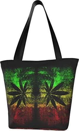 AOOEDM Drapeau jama&iuml;cain feuilles sac fourre-tout r&eacute;utilisable femmes sac &agrave; main d&eacute;contract&eacute; sacs &agrave; bandouli&egrave;re pour faire les courses &eacute;picerie voyage &agrave; lext