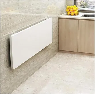 Generic Table Pliante en Bois avec Structure de Support en m&eacute;tal - Bureau Mural Rabattable et Stable for Une Installation Facile et Un Gain de Place(White,120