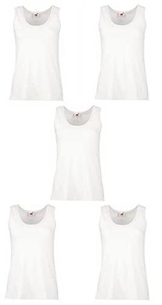 Fruit Of The Loom Valueweight, T-Shirt coupe cintrée Col chemise classique Sans manche Femme (Lot de 5) Blanc (White 30), XS (Taille fabricant: 8)