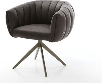 DELIFE Drehstuhl Jada-Flex Mikrofaser Anthrazit Vintage Kreuzgestell breit Effektfinish Titan 360&deg; drehbar Wippfunktion Taschenfederkern, Esszimmerst&uuml;hle