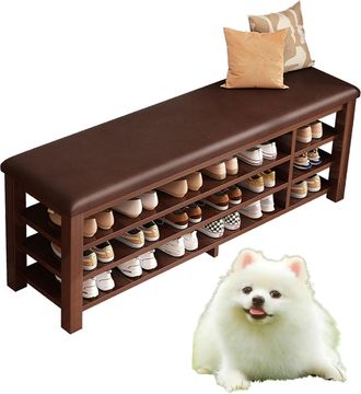 Generic Massivholz Kleiner Eingangsbankschuh Lagerregal mit gepolsterter Sitz für Eingangsflure Mudroom Foyer Schuhschrank braun 100cm