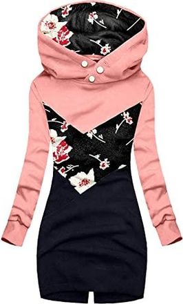 Generic 2026 Vestes pour femmes Mode Splicing Print Sweatshirt &agrave; capuche Pullover Casual Slim Jacket Top, rose, XL