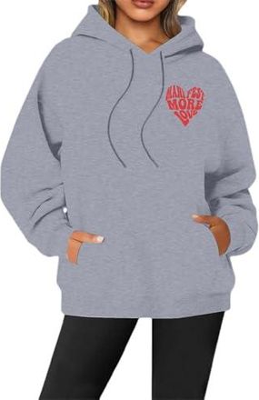 Generic Sweat-shirt pour femme XXL Streetwear &agrave; la mode Sweat &agrave; capuche Coupe &agrave; manches longues avec motif de coeur romantique Haut d&eacute;contract&eacute; pour femme pou