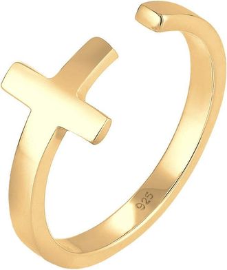 Elli Ring Damen Kreuz Geo Größenverstellbar in 925 Sterling Silber vergoldet
