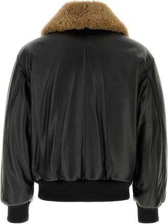 Ami Shearling-Collar Leather Bomber Jacket - Black