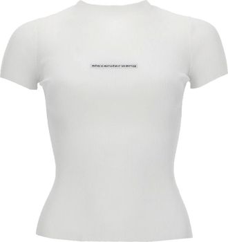 Alexander Wang Femme, Tops, Blanc, Taille: 36 FR SS Crewneck Top w/ Jacquard Logo