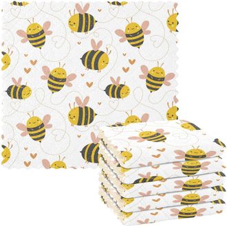Mnsruu Lovely Little Bee Geschirrt&uuml;cher, K&uuml;chentuch, saugf&auml;hig, wiederverwendbar, waschbar, Geschirrt&uuml;cher, Tischreinigungst&uuml;cher, 6 St&uuml;ck