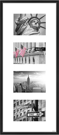 Nielsen Design Collagerahmen mit Passepartout, 25x60 cm - 4x 10x15 cm, Aluminium, Schwarz matt, Collage mit 4 Bildern zum Aufh&auml;ngen im Hoch- & Querformat, Echtglas, 