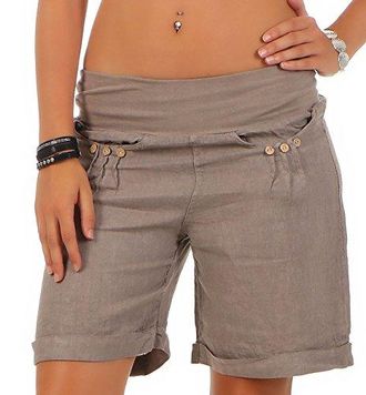 Malito more than fashion Malito Shorts de Toile de Lin avec élastique Ceinture de Pantalon 6822 Femme (XL, Fango)