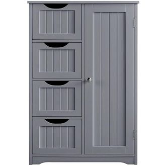 Yaheetech Yaheetech - Meuble Salle de Bain Rangement, Armoire avec 4 Tiroirs/1 Porte/Etag&egrave;re R&eacute;glable, pour Salon/Cuisine/Chambre/Toilette 56 x 30 x 82 cm/Gris