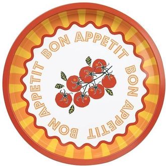 Talking Tables 1 gro&szlig;es rundes Serviertablett - geeignet f&uuml;r Getr&auml;nke, Snacks & Gew&uuml;rze - dekoratives Tomatendesign - perfekt f&uuml;r BBQ & Gartenpartys - aus Zinn - 31 