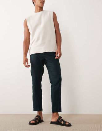 Mango Pantalon droit en lin m&eacute;lang&eacute; &agrave; taille ajustable-Vert