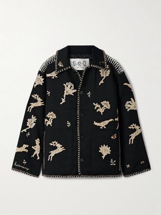 Sea New York Mika Wattierte Jacke Aus Twill Mit Applikationen - Schwarz