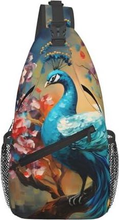 Generic Sacoche Homme Bandouliere Fleur de paon aquarelle L&eacute;ger Sling Bag Antivol Cross Body pour Voyage Randonn&eacute;e Camping