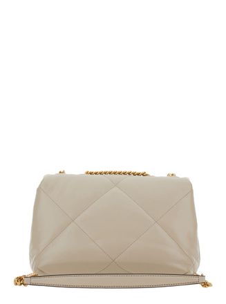 Tory Burch Womens Shoulder Bag Kira Diamond Quilted Beige Leather