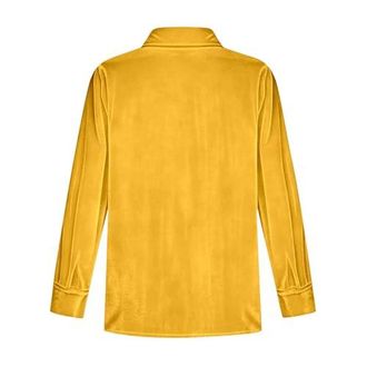 Generic Chemise en coton &agrave; manches longues pour femme - Grande taille - Confortable - &Eacute;l&eacute;gante - Style d&eacute;contract&eacute; - Couleur unie - Coupe ample - Polyvalente 