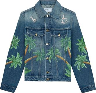 Casablanca veste en jean à imprimé palmier - Bleu