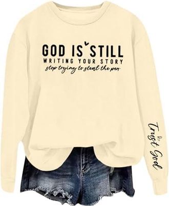 Generic 2026 Pull à capuche pour femme avec imprimé lettres et col rond pour lautomne et lhiver, beige, XXL