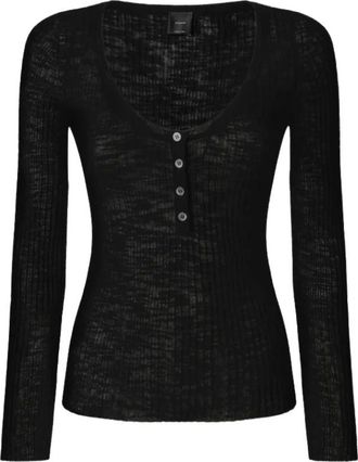 Pinko Pinko, Femme, Pulls, Noir, Taille: 38 FR Pull Jacquard &agrave; Manches Longues