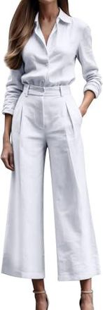 Generic Tenue de travail décontractée pour femme - Ensemble de survêtement décontracté à manches longues et taille haute - Pantalon large - Tenue de printemps