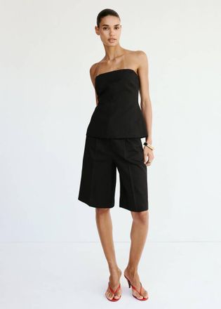 Mango Leinen-Bermudas mit geradem Schnitt schwarz - Damen - 42 - MANGO