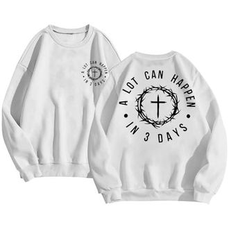Generic A Lot Can Happen In 3 Days Thorn Crown Jumper Homme Pull Christian Oversize Unisexe Sweatshirt avec poches Imprim&eacute; Lettres Religieuses Manches Longues