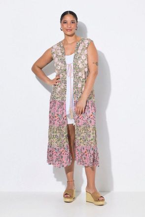 Miamoda Sommerjacke Weste lange A-Linie Bl&uuml;ten-Stickerei