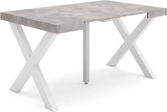 Skraut Home Skraut Home - Ausziehbarertisch, Multifunktionaler ausziehbarer, 140, F&uuml;r 6 G&auml;ste, Massivholz Beine, Moderner Stil, Zementgrau