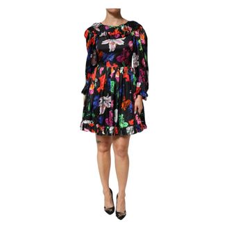 Msgm Blumige R&uuml;schen Mini Kleid Schwarz - - Dresses - Damen - Mehrfarbig - S