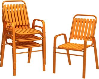 OUTSUNNY Lot de 4 chaises de jardin empilables design n&eacute;o-r&eacute;tro avec hauts dossiers accoudoirs acier &eacute;poxy orange