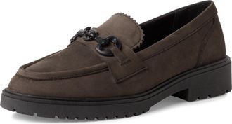 Marco Tozzi Damen Loafer ohne Absatz aus Leder mit Schnalle, Braun (Anthracite N.C), 38 EU