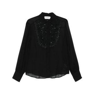 Ermanno Scervino Schwarze Paillettenapplikation Langarmbluse - - Blouses & Shirts - Damen - Schwarzk - S