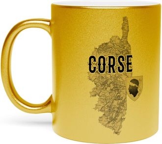 Fabulous Golden Chrome Ceramic Mug - France Bastia with Corsica Division Ancient Map Rare - 11oz