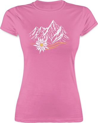 Shirtracer Shirt Damen - Kompatibel mit Oktoberfest - Edelwei&szlig; Berge Wandern Wanderlust Berg Ruft Alpen - XXL - Rosa - Wander Tshirt trachtenshirt bayrische Berg