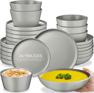 TecTake 24-tlg. Geschirrset, Tafelservice 6 Personen, Steingut Geschirr Set, Teller Set mit Schalen, Speiseteller, Fr&uuml;hst&uuml;cksteller, tiefe Teller und Sch&uuml;ssel