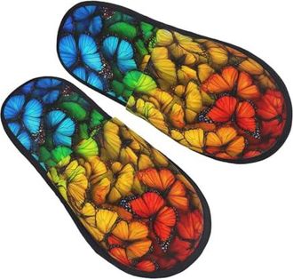 Generic Motif De Papillons Multicolores Pantoufles Moelleuses Respirantes Pantoufles En Peluche Hiver Chausson Pour Homme Chambre Unisex L