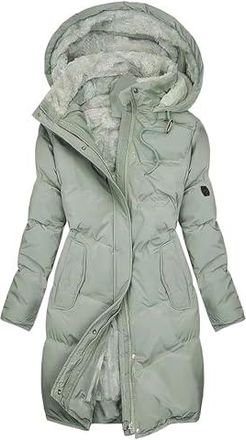 Generic Manteau long dhiver &agrave; capuche pour femme - Imperm&eacute;able - Doublure en polaire Sherpa - Chaud - Parka &eacute;paisse avec capuche, Vert, XXL