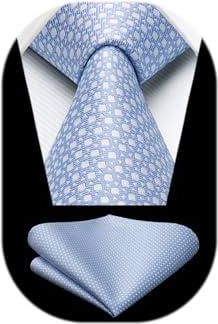 Hisdern Cravate Homme Bleu clair Cravates et Pochette Mariage Élégant Ensemble de Cravate Mouchoir