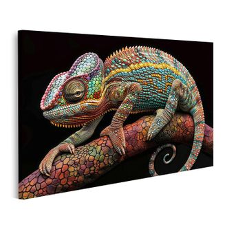Islandburner Bild auf Leinwand Buntes Cham&auml;leon auf dunklem Hintergrund Bilder Wandbilder Poster