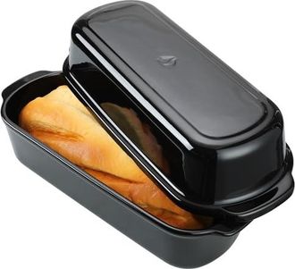 Navaris Moule &agrave; Pain en Ceramique - Pour Pain de Mie ou Baguette - Plat Four avec Couvercle - Mini Cocotte Taille Optimale Pour Cuisson Uniforme