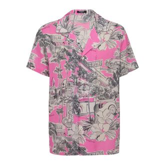 Balmain Kurz&auml;rmeliges Pyjamahemd aus Seide mit Miami-Print - - Shirts - Herren - Rosa - 2XL