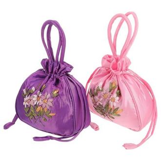 BESPORTBLE Lot de 2 Pochettes Brod&eacute;es pour Femme Paquet &agrave; Main &agrave; Cordon en Tissu Polyester Petit Cabas Ethnique Violet et Rose Paquet D&eacute;contract&eacute; pour Sorties et