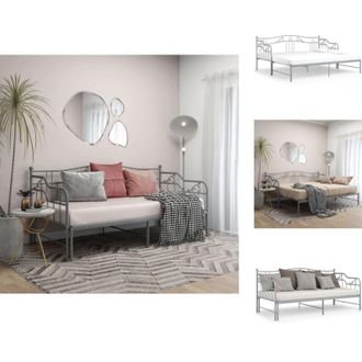 vidaXL Ausziehsofa Bettgestell Grau Metall 90x200 cm - Ausziehsofa - Schlafsofa - Bettgestell - Metallbett - Couchtisch