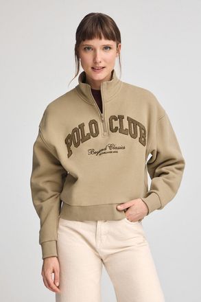 Polo Club Sweatshirt hellbraun mit hohem Kragen und Logo Established 2012 Polo Club
