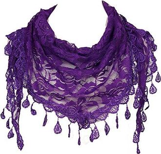 GFM Écharpe triangulaire en dentelle avec motif floral -Violet- (Tri-500-GHJMN)