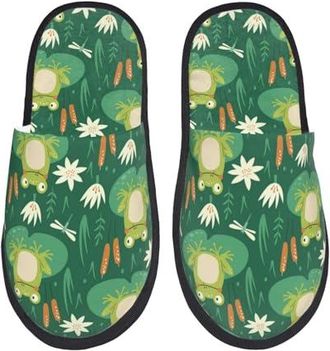 Generic Pantoufles Grenouille Mignonne Libellule Fleur Verte Antid&eacute;rapant Pantoufles De Maison Peluche Chausson Hotel Pour Spa Chambre H&ocirc;tel M