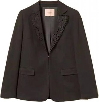 Twinset Femme, Vestes, Noir, Taille: 48 FR Blazer avec Broderie Anglaise