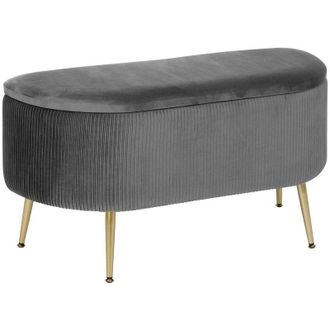 Atmosphera Atmosphera - Banc coffre en velours gris 100 x 40 cm - Pieds en m&eacute;tal - Rangement int&eacute;gr&eacute; - Confort optimal pour entr&eacute;e ou chambre