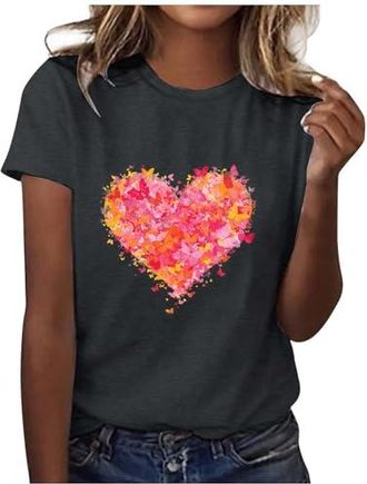 Generic T-shirt pour femme imprim&eacute; basique &agrave; col rond manches courtes, gris fonc&eacute;, XXL